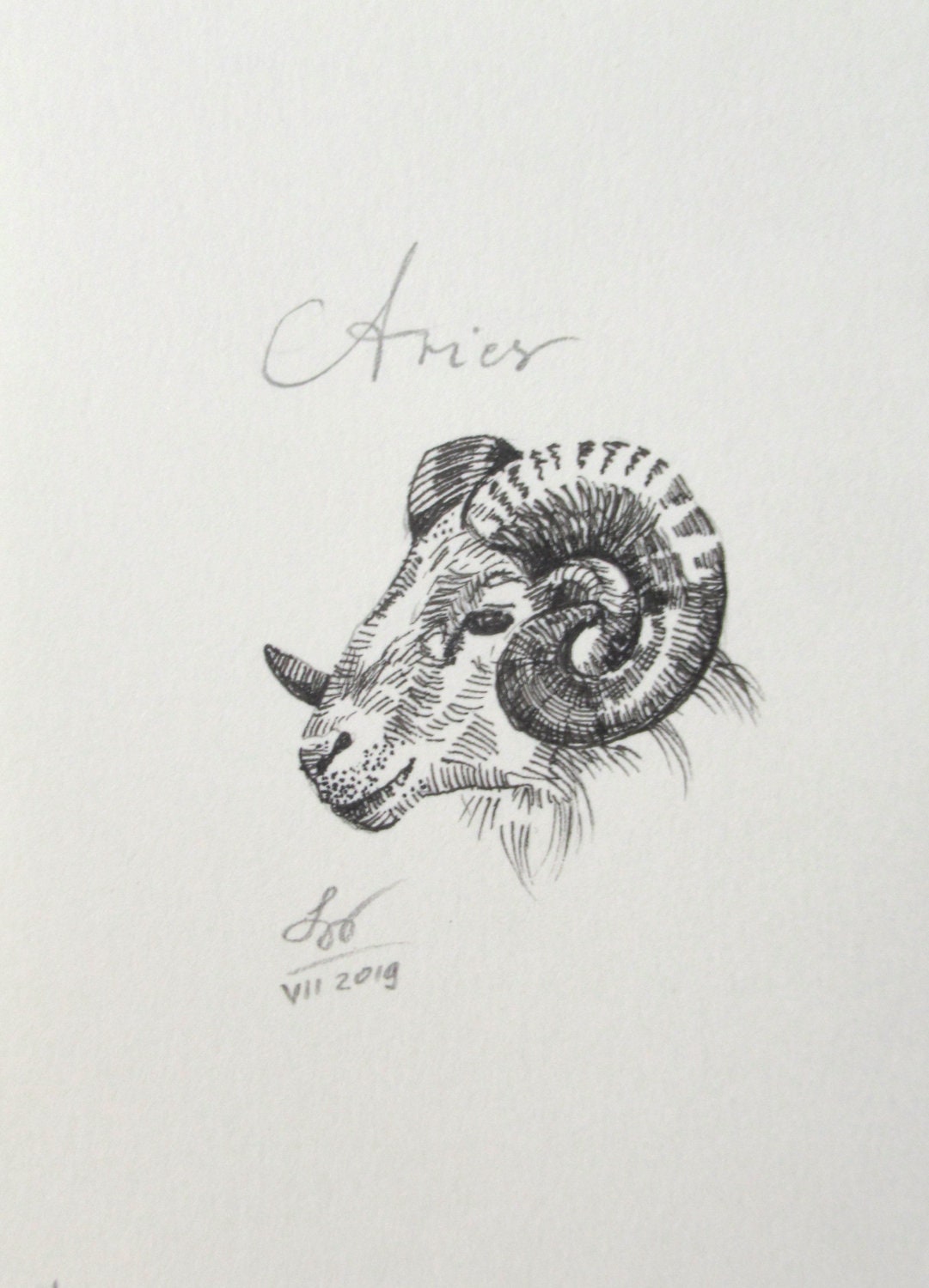 Zodiac Aries Ink Drawing Original Art for Couple Weeding Gift - Etsy