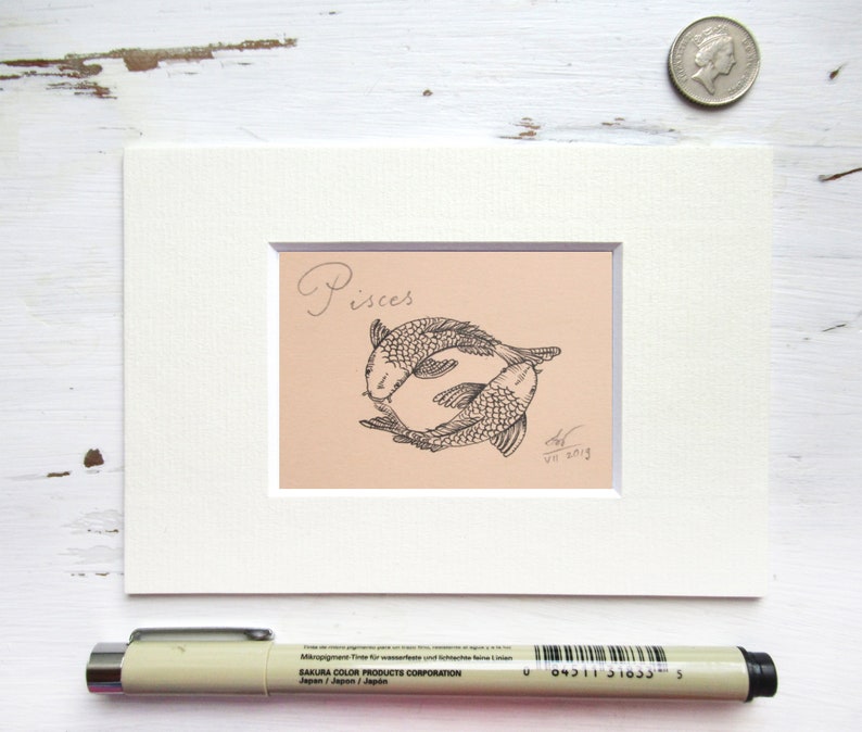 Zodiac Pisces Original Ink Drawing Miniature Astrology - Etsy