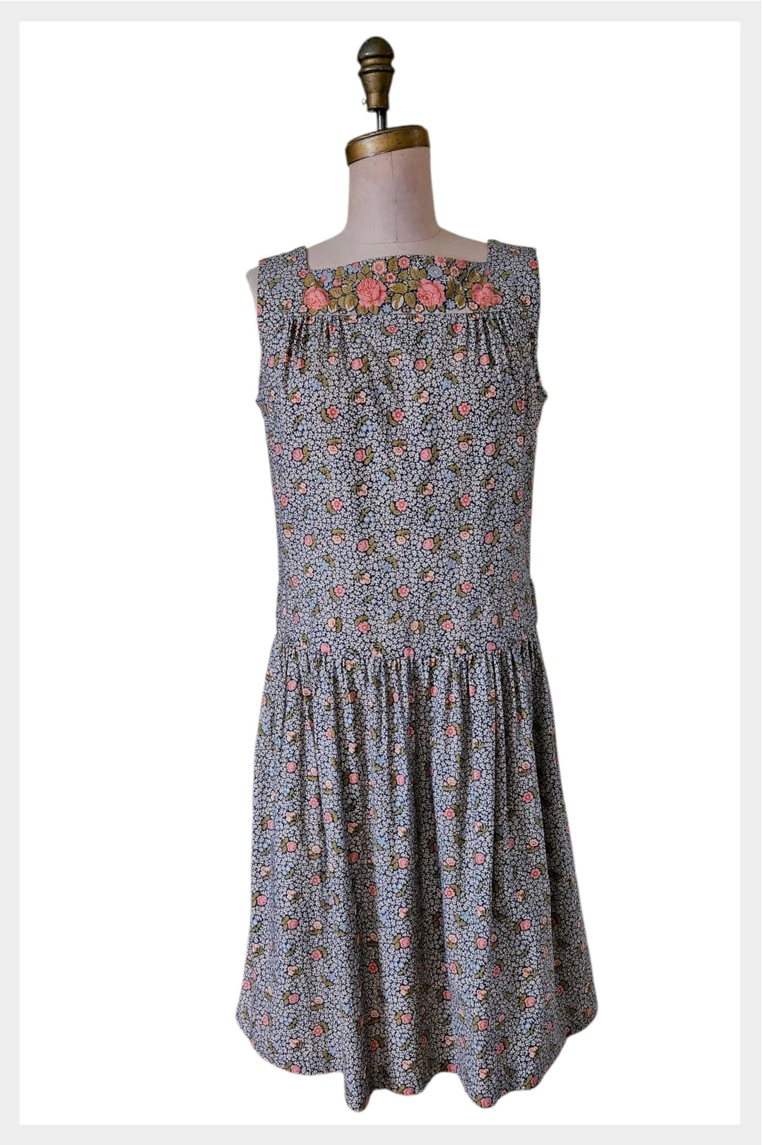 1960s 1970s Calico Print Drop Waisted Cottagecore Dress | Vintage 70s ...
