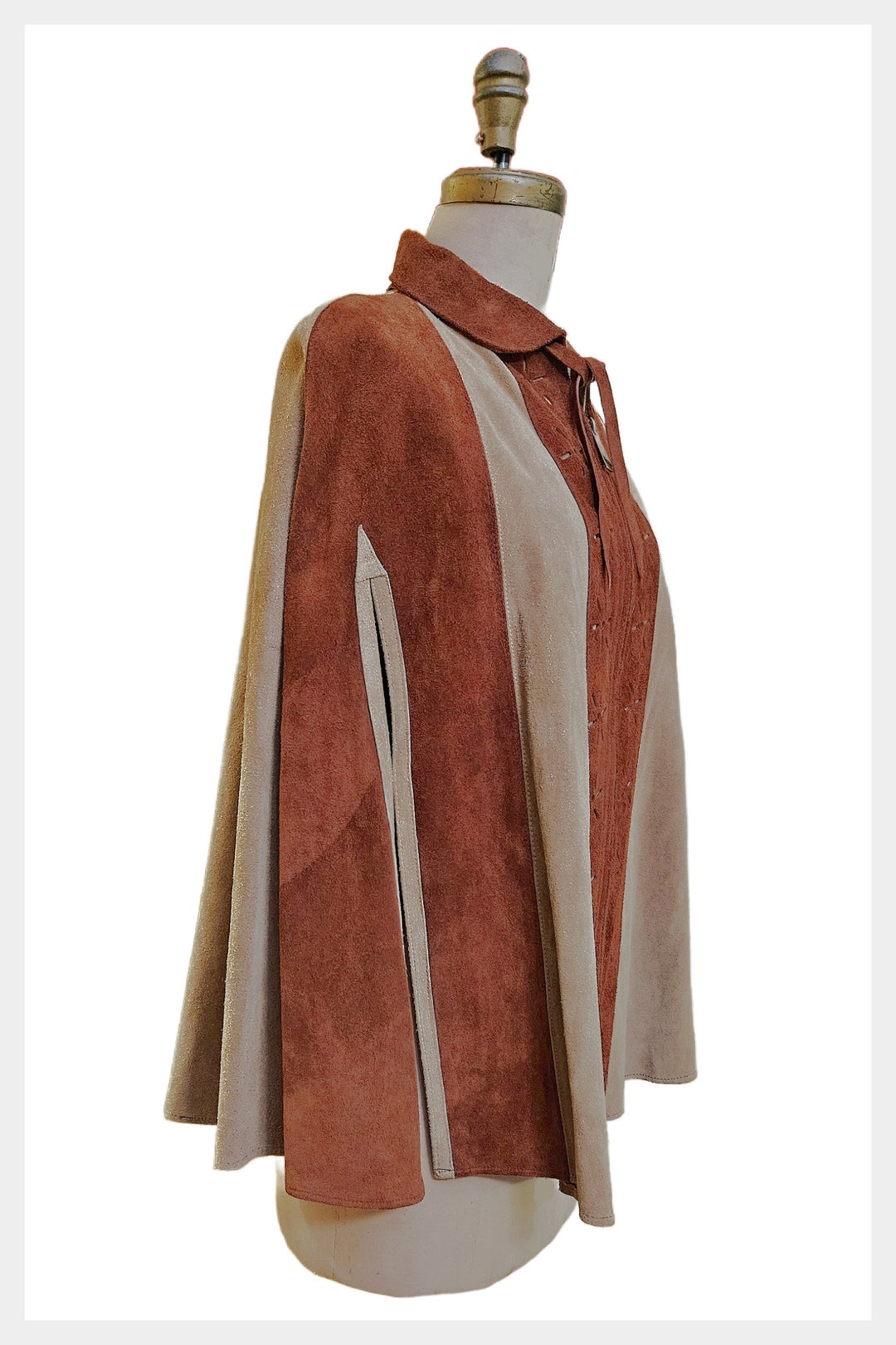 1970s Boho Tan and Spice Suede Cape 70s Hippie Leather Folk Festival ...