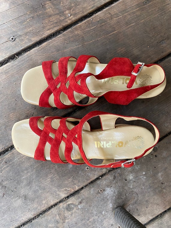 1970s Volpini red suede & cork sole platform Italian … - Gem