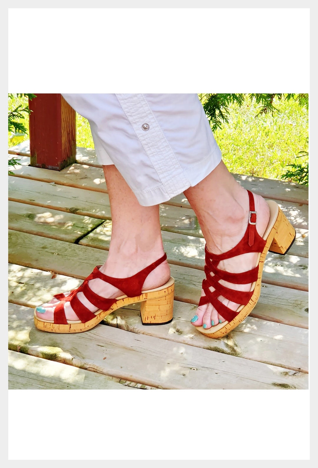 1970s Volpini Red Suede & Cork Sole Platform Italian Sandals | Vintage ...