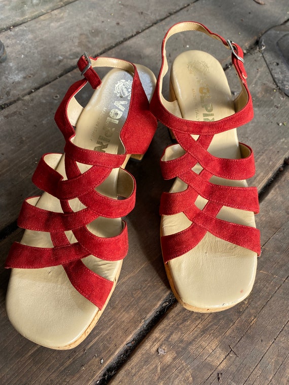 1970s Volpini red suede & cork sole platform Italian … - Gem