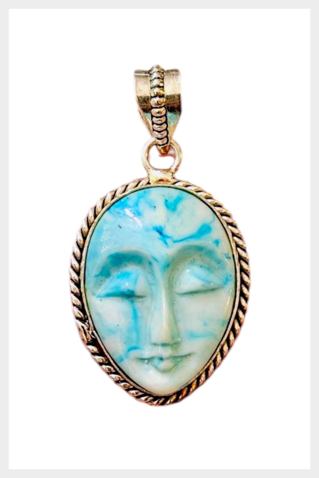 Vintage Blue Moon Face Pendant Encased in 925. Sterling Silver | 1 3/4 ...