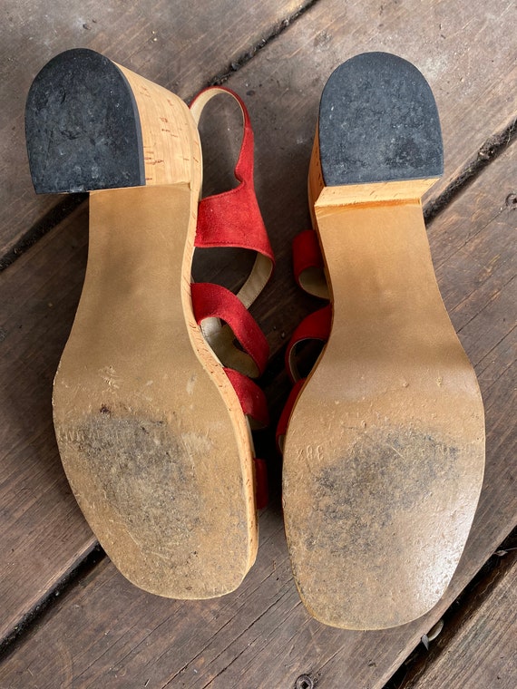 1970s Volpini red suede & cork sole platform Italian … - Gem