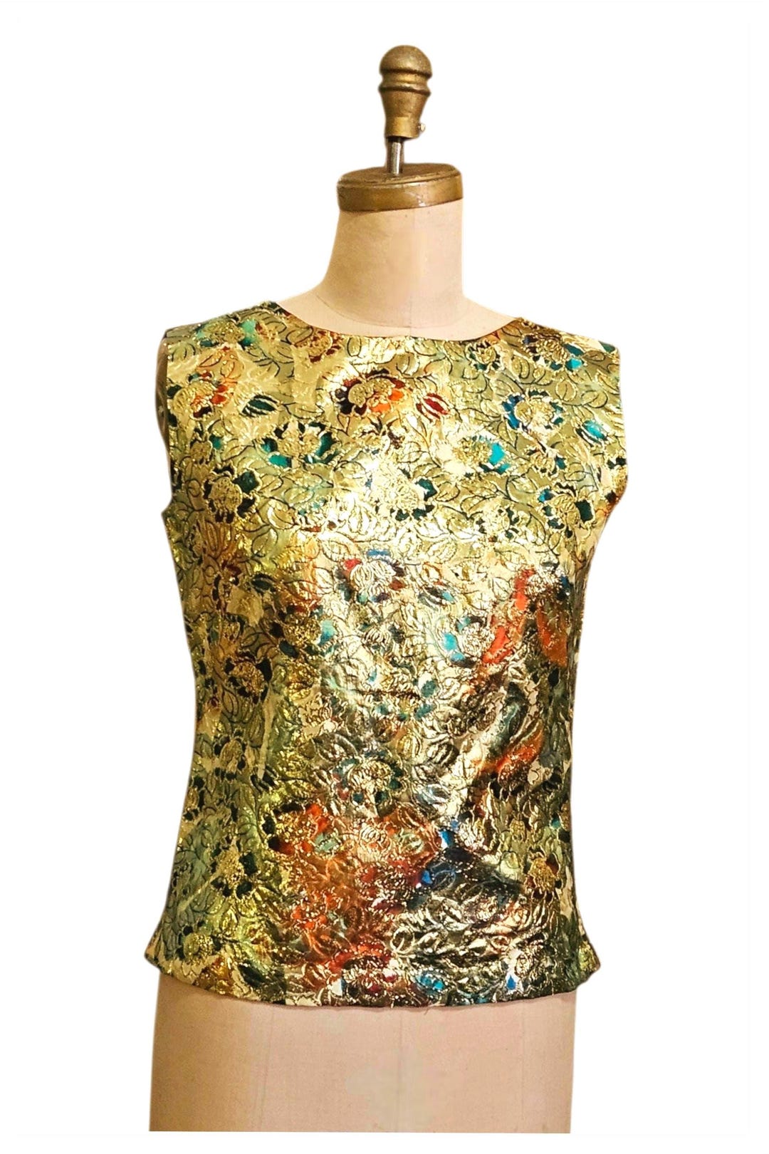 Vintage 1960s Gold Lame Shell Top | Vintage 60s Sleeveless Brocade ...