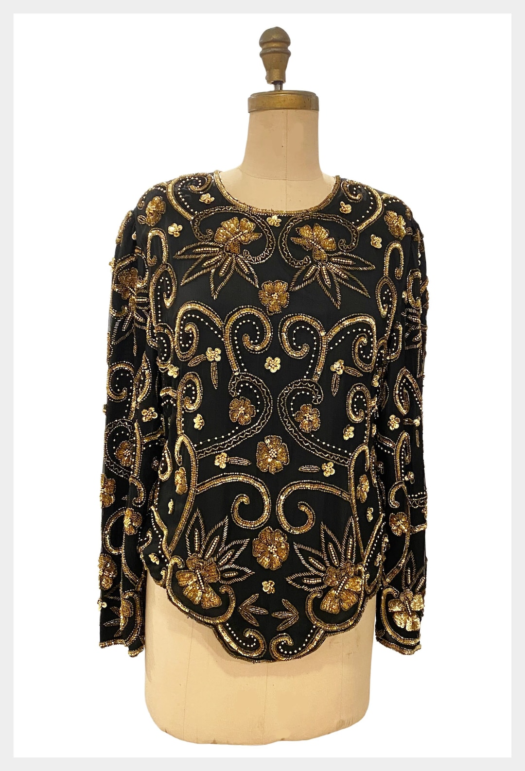 Shimmer and Sparkle 1980s SCALA Designer Black Party Top With Gold ...