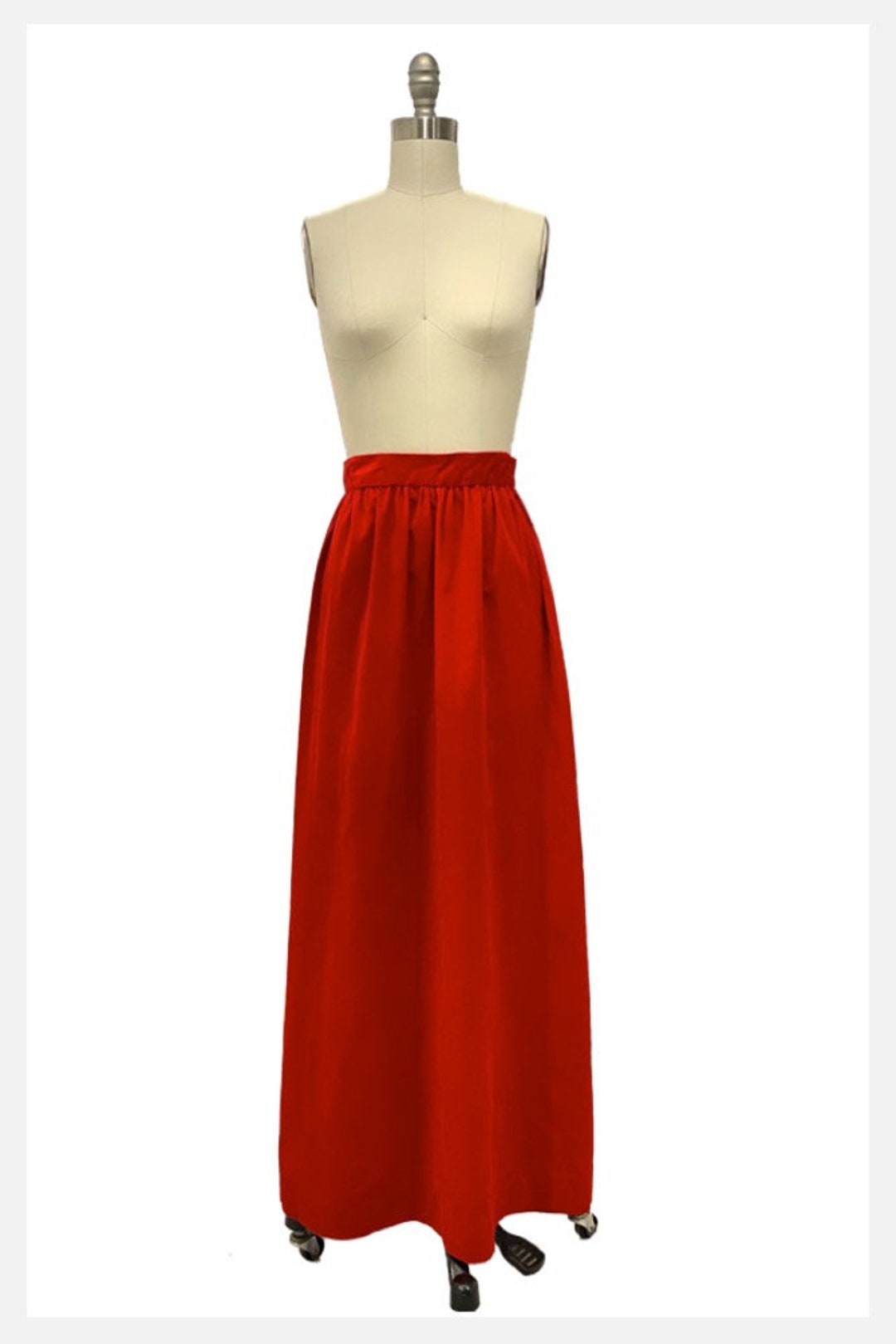 1970s Red Velvet Full Maxi Hostess Skirt | 70s A-line Red Skirt | Size ...