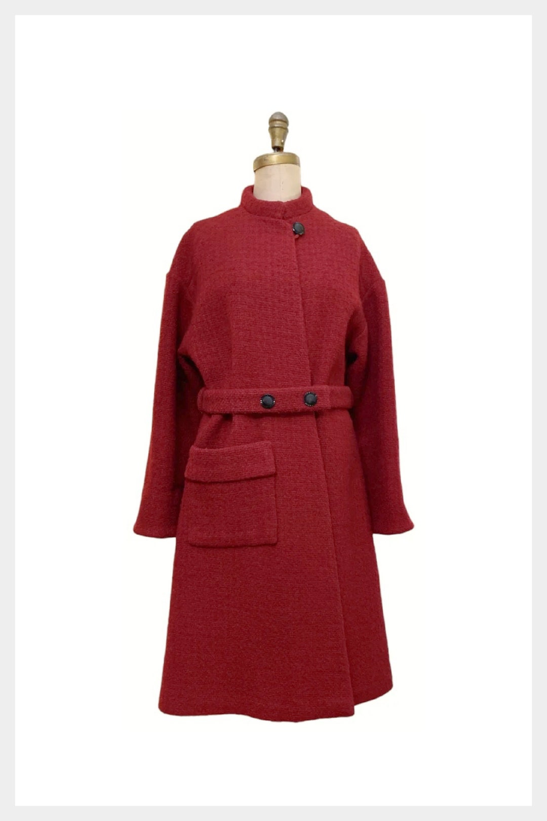 1960s Custom Tailored Red Boucle Coat Vintage 60s/70s Lovers Red Belted Coat Medium - Etsy