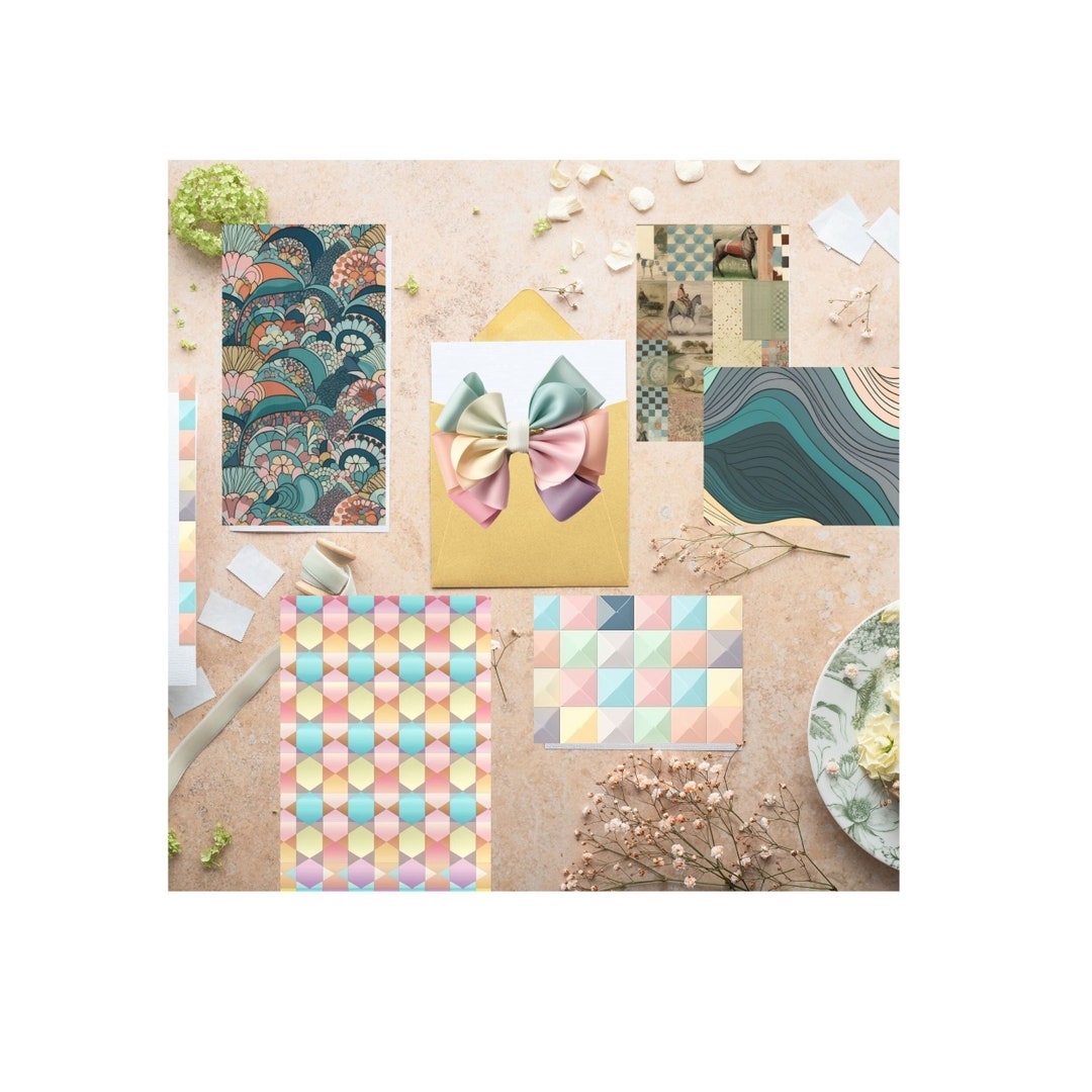 Wavy Pastel Colored Papers and Bows for Her Scrapbooking Kit for ...