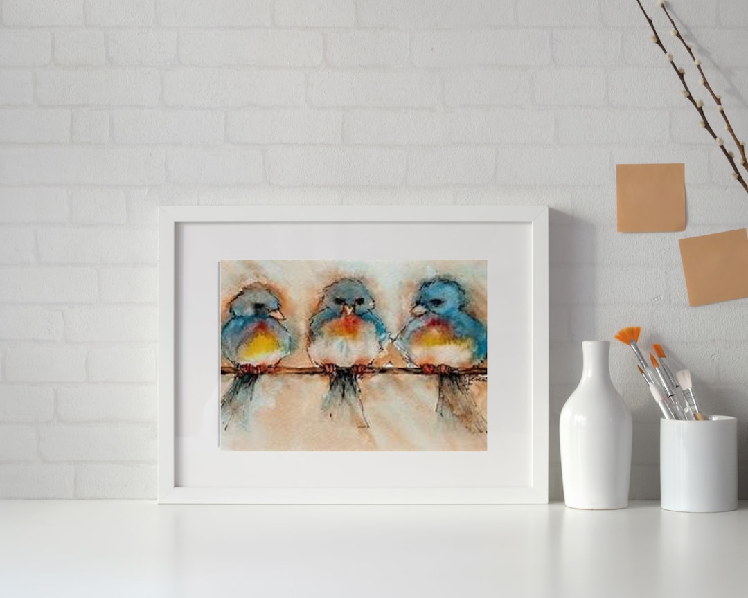 Watercolour Birds Trio Robins on a Wire Beautiful Poster - Etsy Australia
