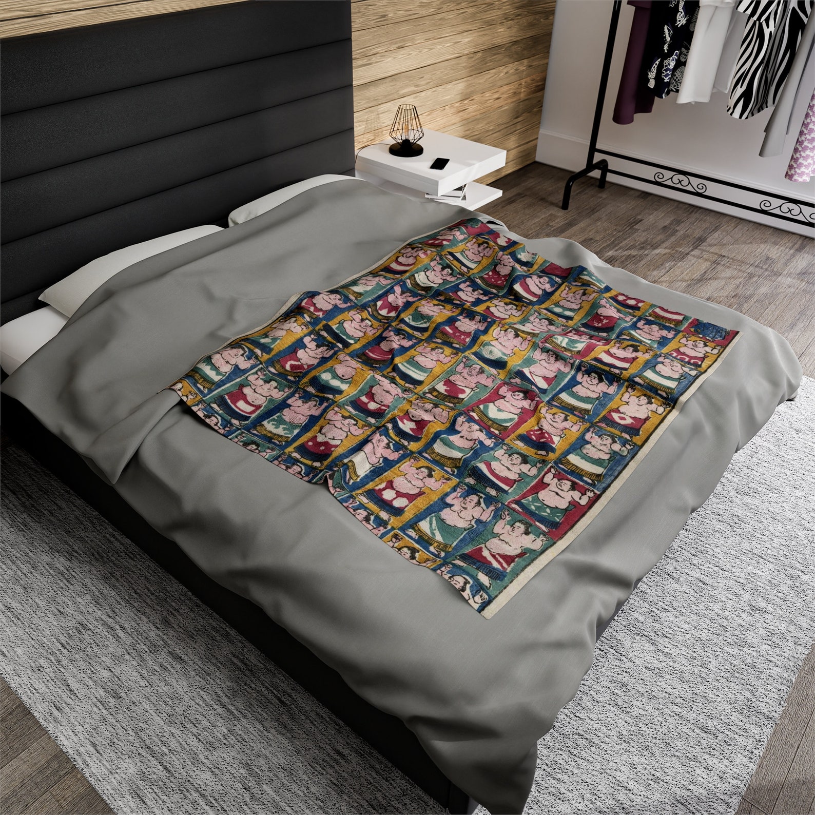 Japanese-inspired Sumo Wrestlers Print on Luxurious Plush Blanket Bring ...