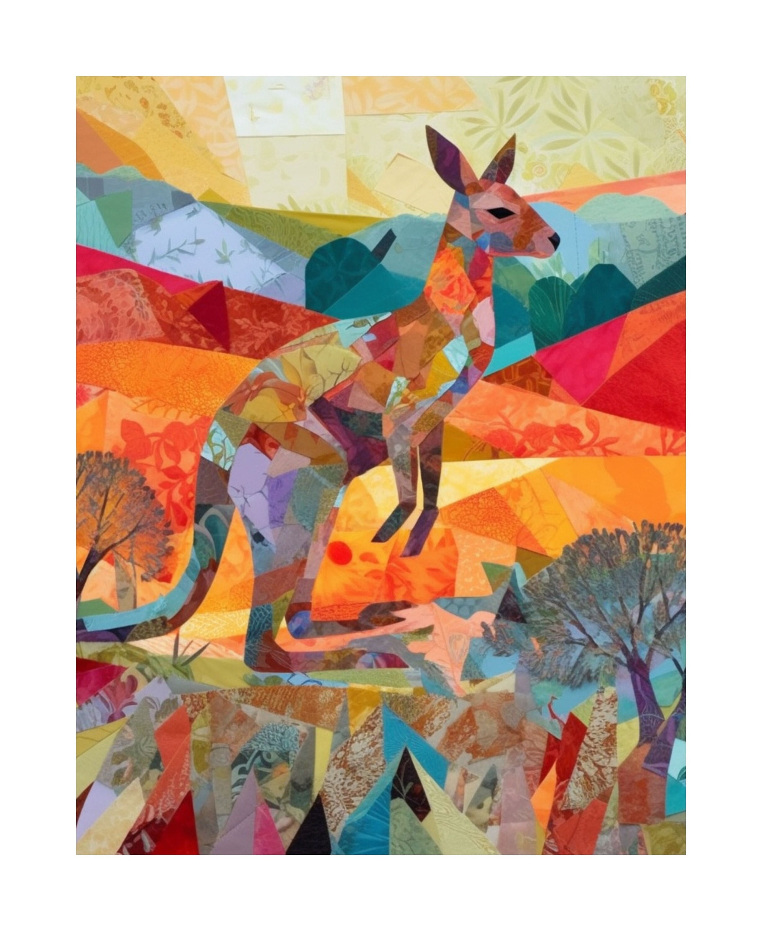 Australian Native Animal Collage Wall Art, Kangaroos, Koala, Wombat ...