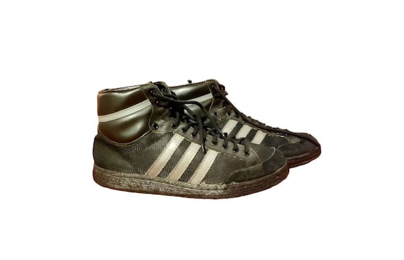 Adidas Vintage 80s High Top Black Gray Sneakers Made in Adidas Vintage 80s High Top Black Gray Sneakers Made in