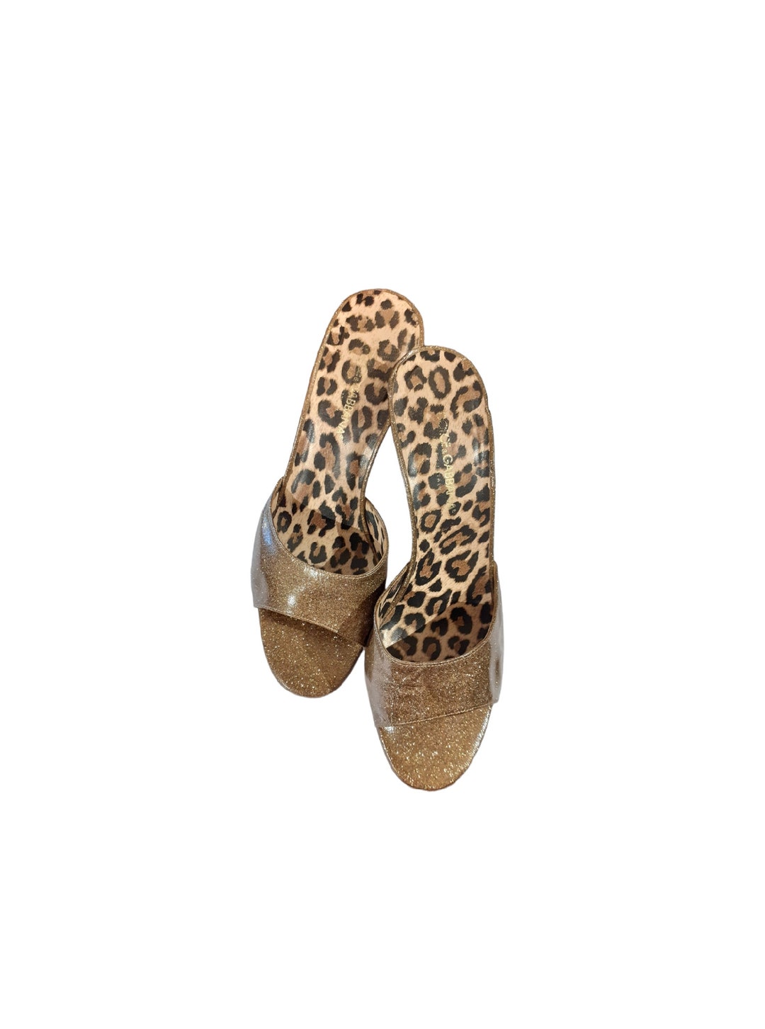 DOLCE E GABBANA Mules Eu 37.5 Uk 5 Us Wos 7 Spotted Golden Glitter High ...