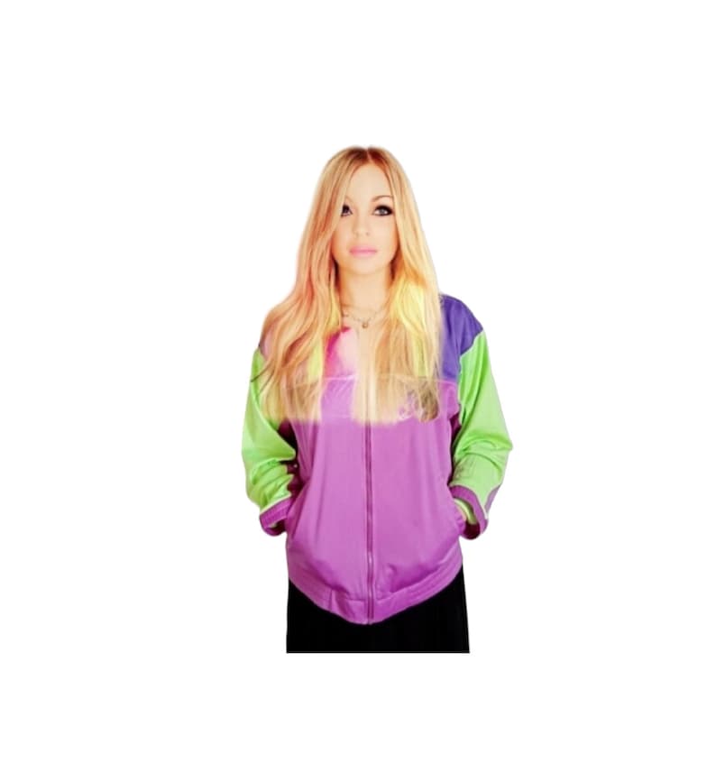 Fila vintage 80s tracksuit jacket neon pink purple neon green L - Etsy 日本