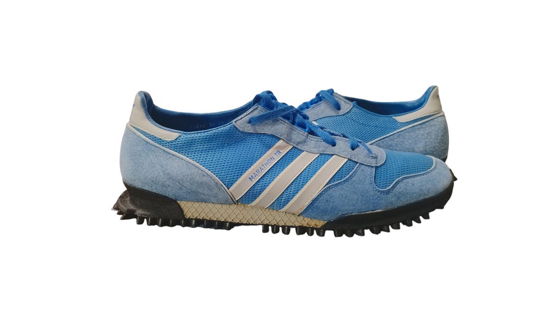 Vintage 80's Adidas Marathon TR Sneakers US 14 Blue White Gray ...
