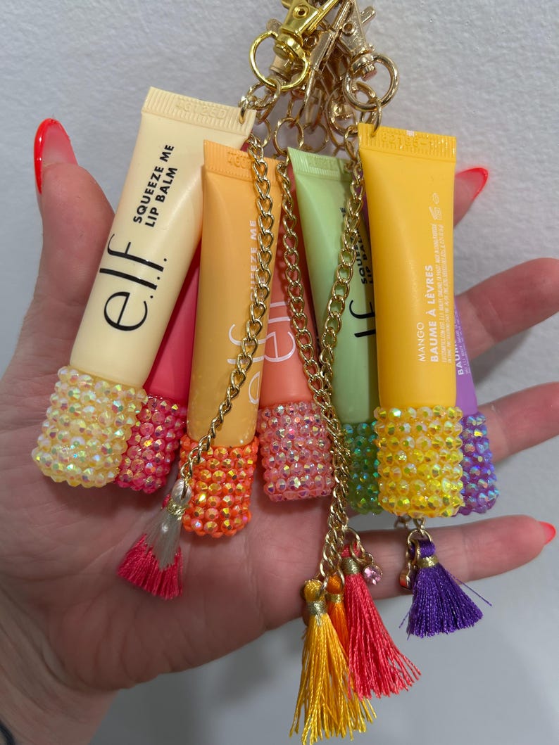 Rhinestoned Lip Gloss Keychain - Etsy