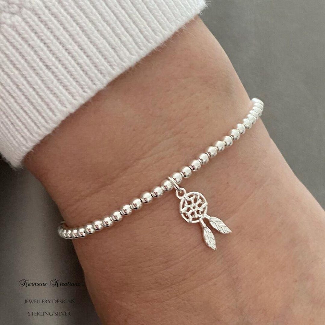 Sterling Silver Dreamcatcher Charm Bracelet: Beaded 8-inch Jewelry - Etsy
