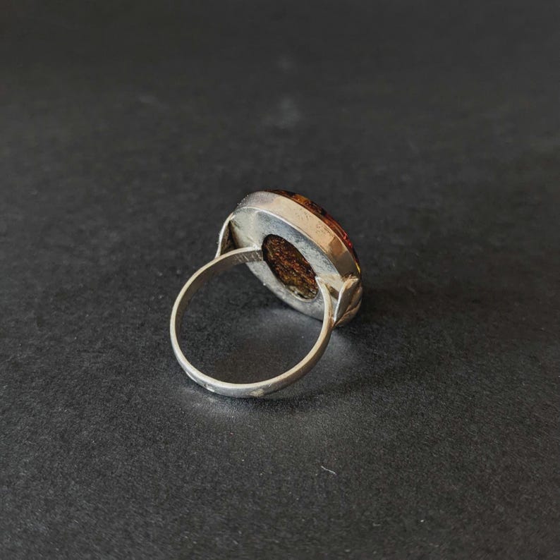 Handmade Baltic Amber Sterling Silver Ring, Leaf Detail, US Size 10 1/4 ...
