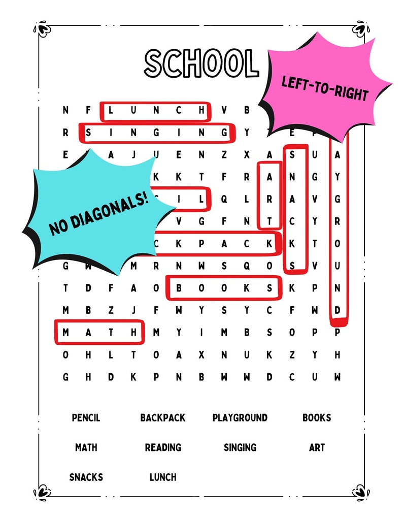 Kids Word Search, All Left-to-right, No Diagonals 5 Pages - Etsy