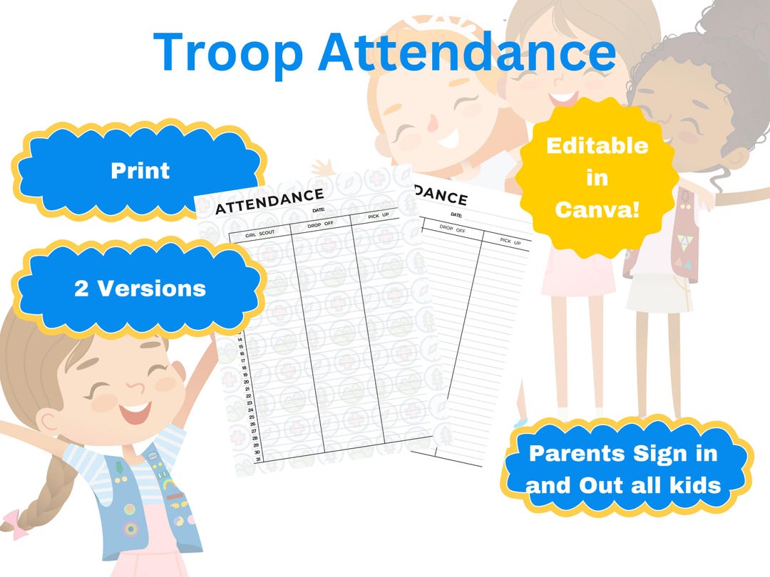 Troop Meeting Attendance Sheet - Sign in and Out - 2 Versions - Etsy