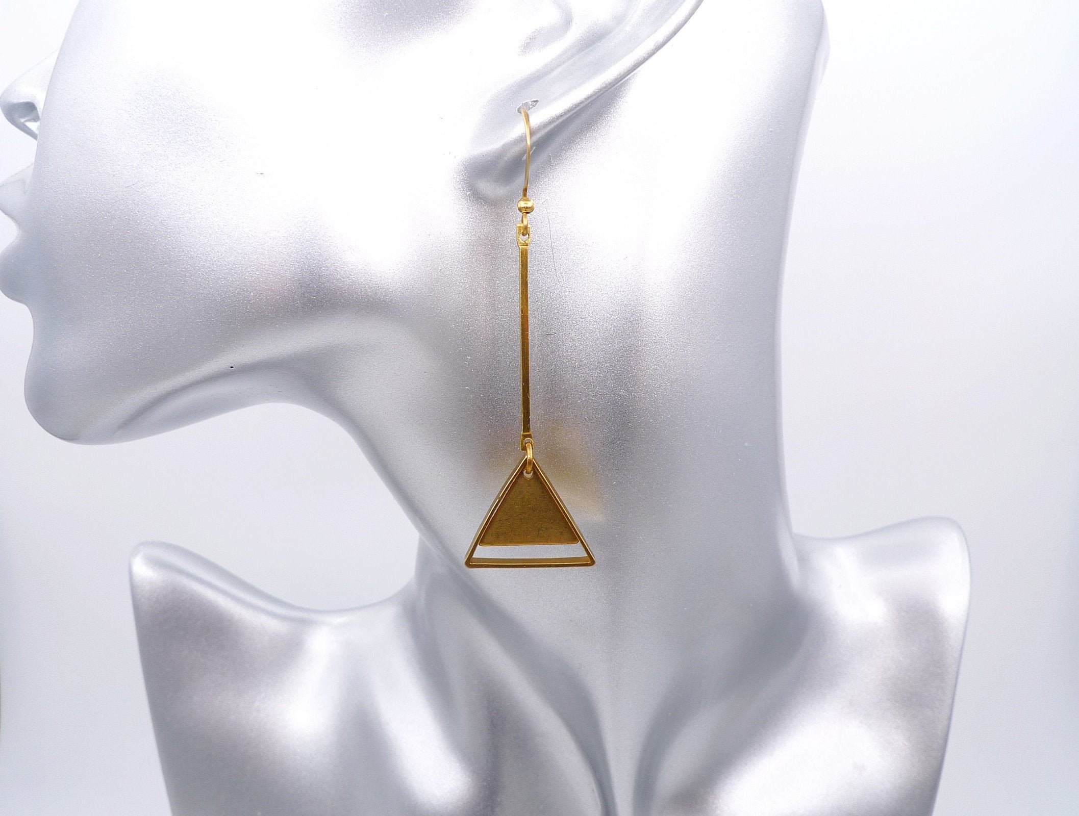 Raw brass drop earrings Long Slim Earrings Triangle drop | Etsy