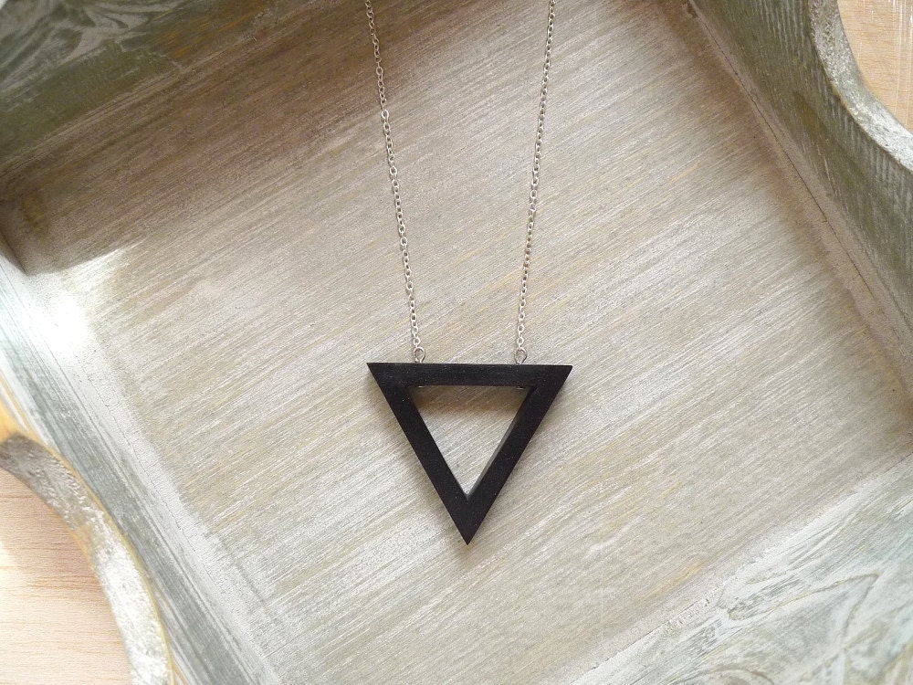 Long necklace triangle necklace black pendant necklace | Etsy