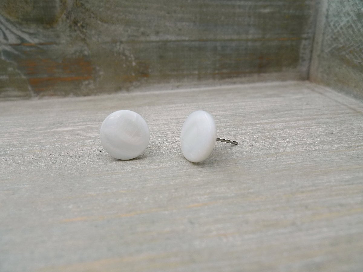 White Stud Earrings Stainless Steel Posts Geometric Studs - Etsy