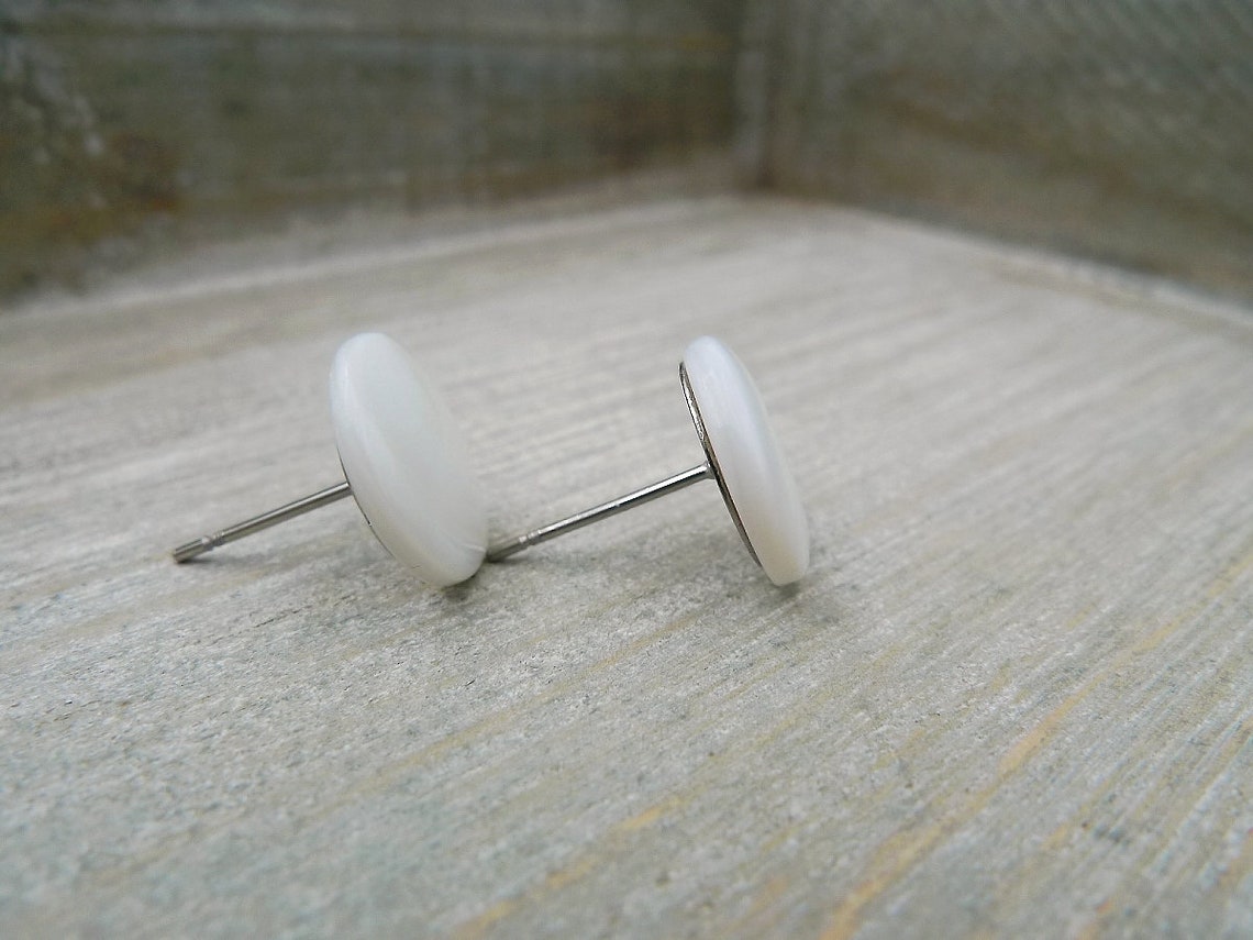White stud earrings Stainless steel posts Geometric studs | Etsy