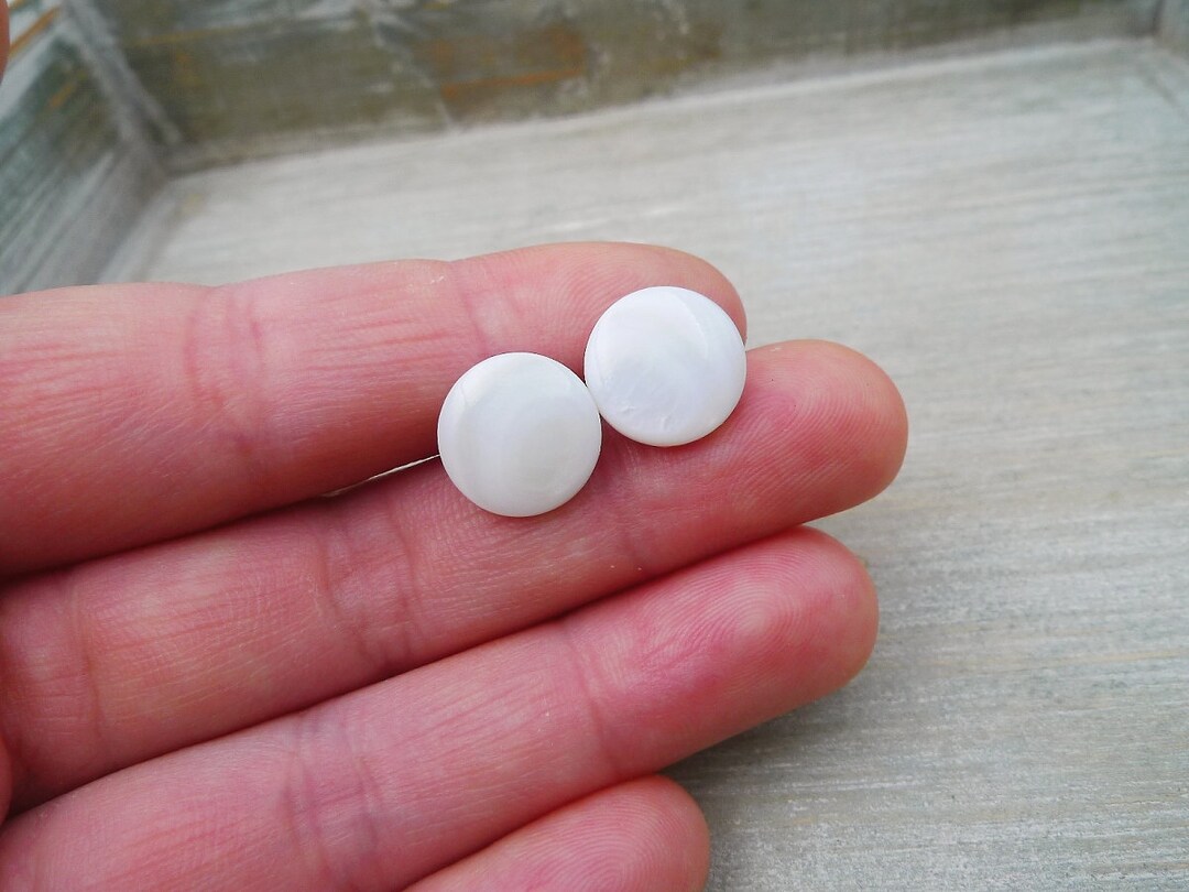 White Stud Earrings Stainless Steel Posts, Geometric Studs, Circle Stud ...
