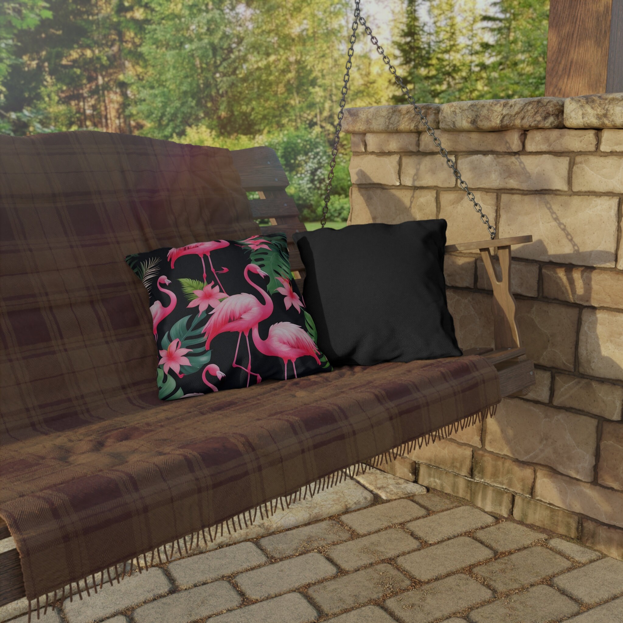 Pink Flamingos Tropical Outdoor Waterproof Pillow Outdoor Living Patio ...