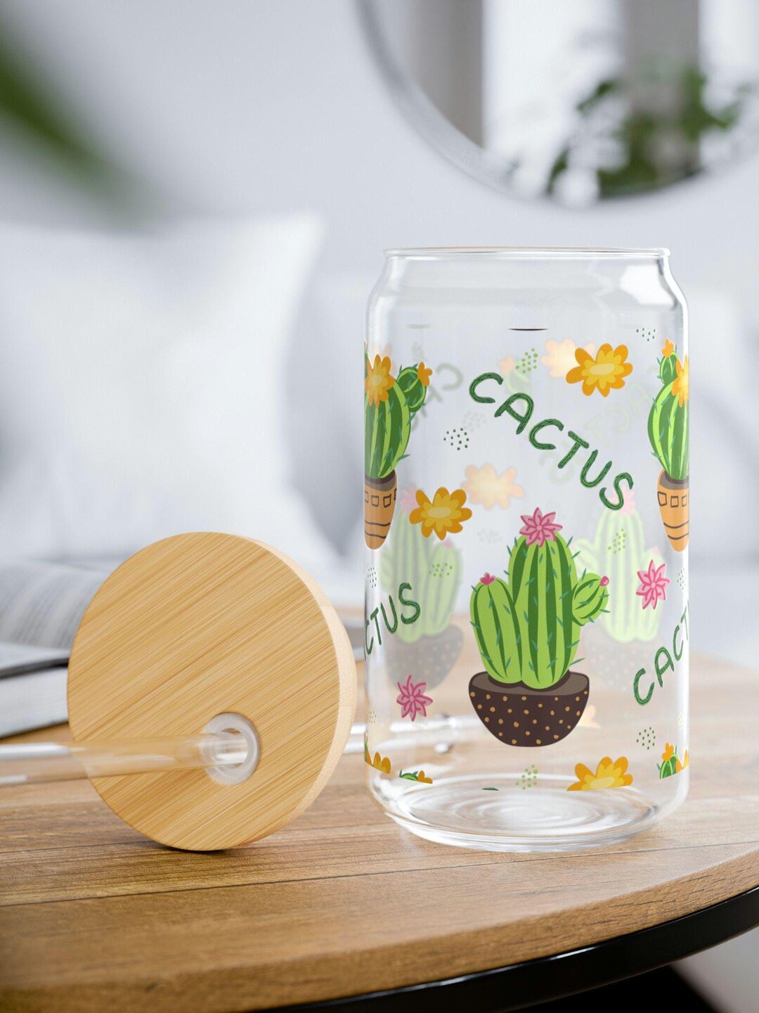 Cactus Glass Sipper Summer Drink Cup Succulent Lover Gift Desert Theme ...
