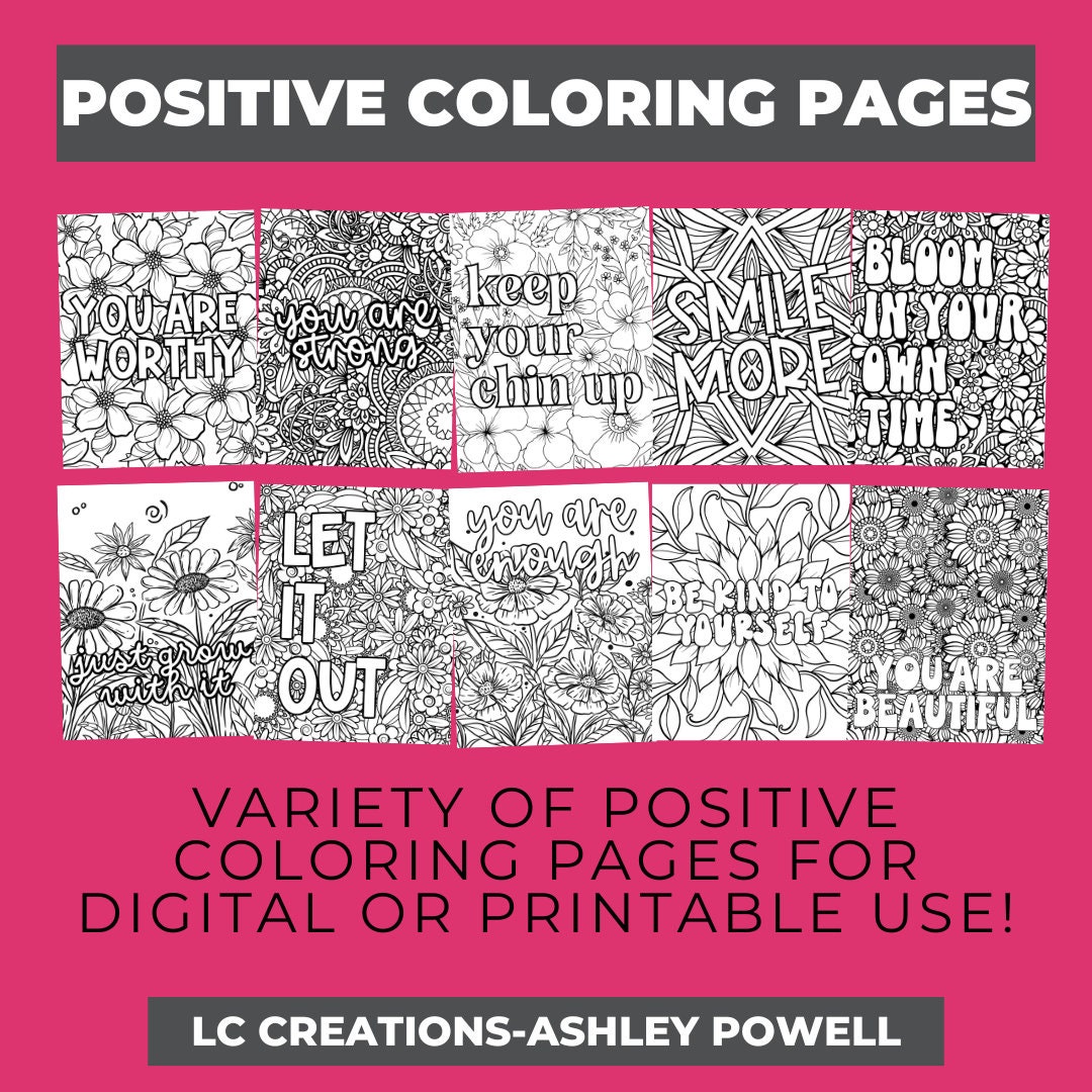 Positive Words Coloring Book - Etsy