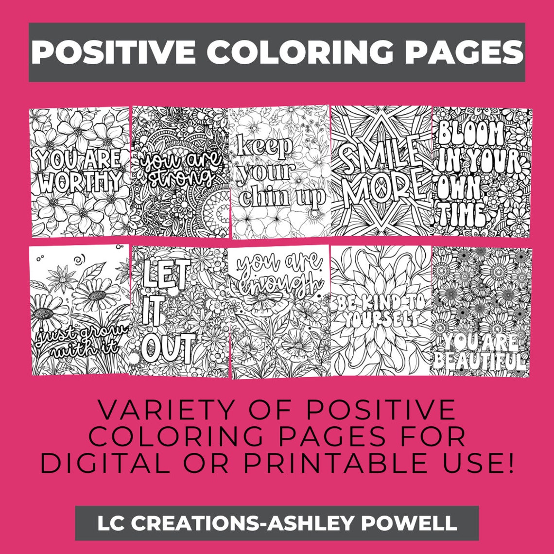 Positive Words Coloring Book - Etsy