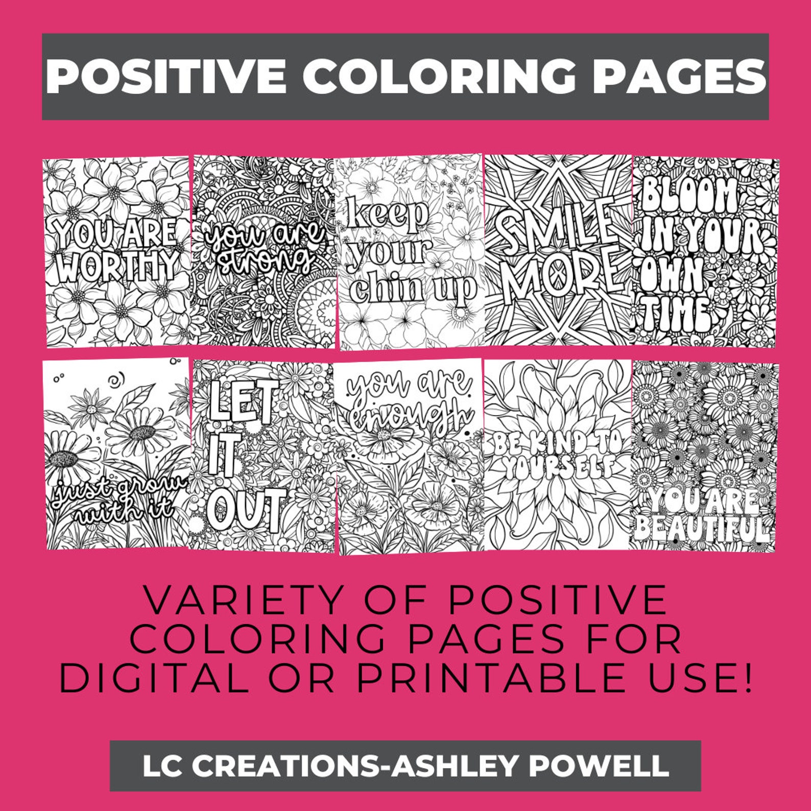 Positive Words Coloring Book - Etsy