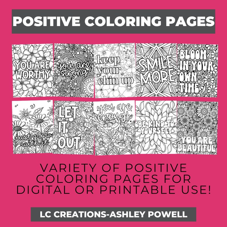 Positive Words Coloring Book - Etsy