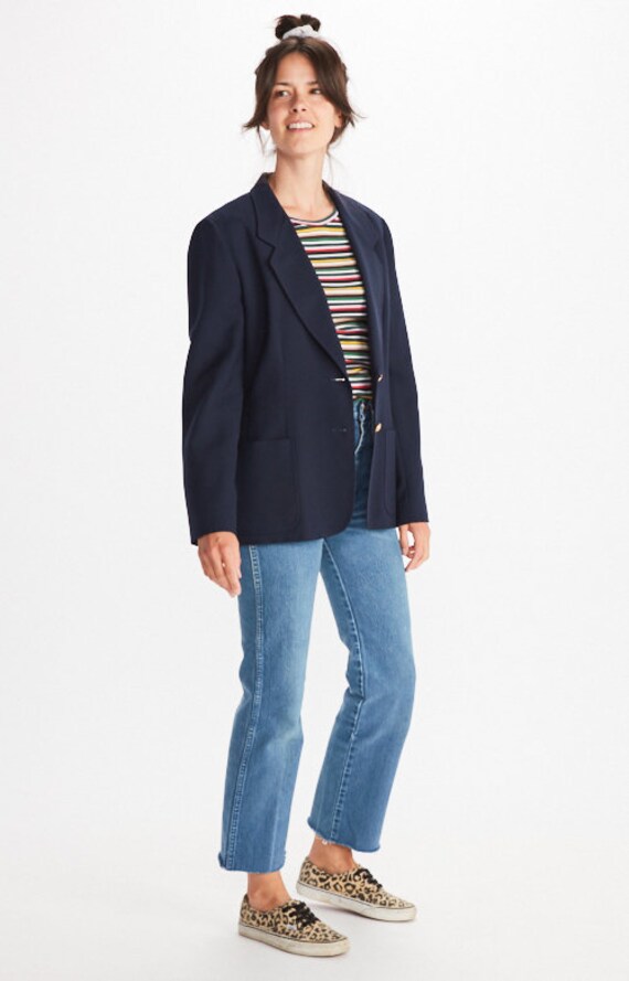 Vintage 70s Navy Blue Blazer with Gold Buttons - Gem