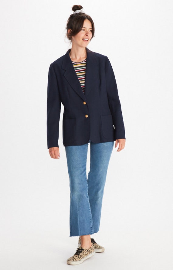 Vintage 70s Navy Blue Blazer with Gold Buttons - Gem