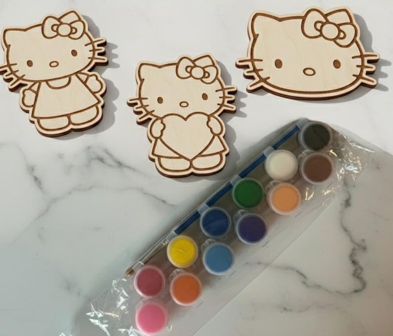 DIY Hello Kitty Paint Kit: Wooden Cutouts & 12 Colors for Fun Crafting ...