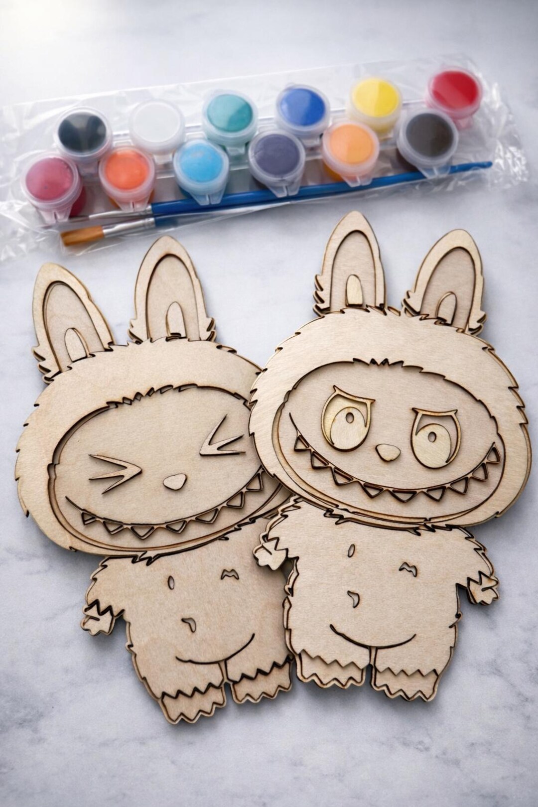 DIY 3D Bubu Monster Paint Kit: Layered Wooden Cutouts & 12 Colors for ...