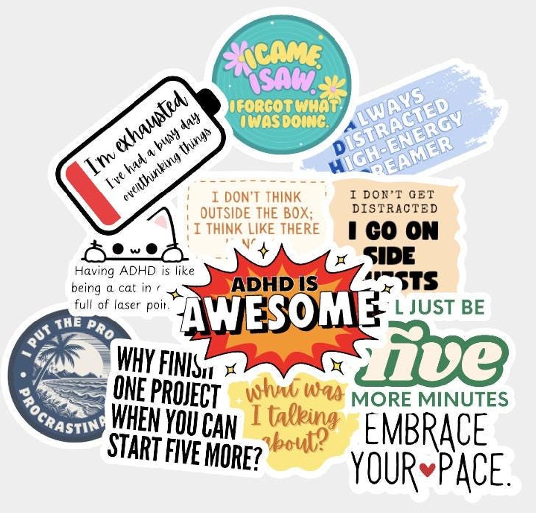 ADHD Sticker Collection, Funny, Motivational, Sticker Pack Bundle - Etsy