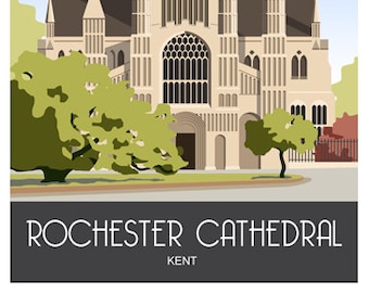 ROCHESTER. Art print Travel Poster of Rochester Castle and | Etsy