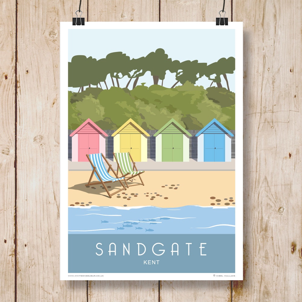 Sandgate Beach Huts, Kent. Travel Poster. A4, A3, A2, A1. Other Sizes ...