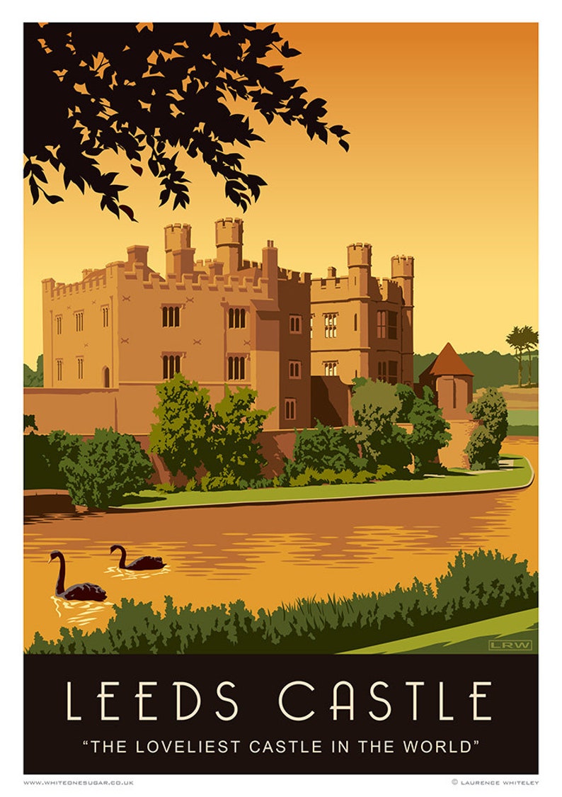 LEEDS CASTLE EVENING. Travel poster of Leeds Castle Kent. | Etsy
