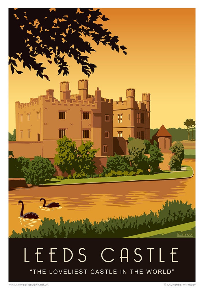 LEEDS CASTLE EVENING. Travel Poster of Leeds Castle Kent. | Etsy UK