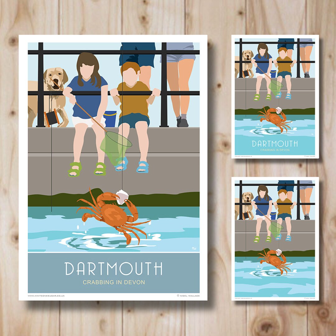 Dartmouth, North Devon, Crabbing, Portrait, in Retro, Art Deco Style ...