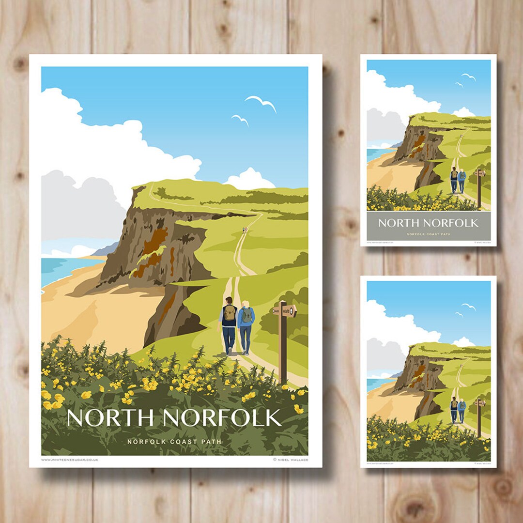 Norfolk Coastal Path, Travel Poster, North Norfolk. Portrait, Art Deco ...