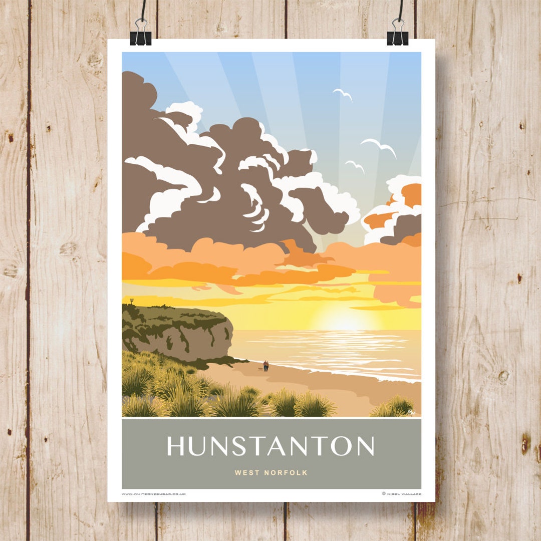 Hunstanton Beach Sunset, West Norfolk Coast. Travel Poster, Portrait A4 ...