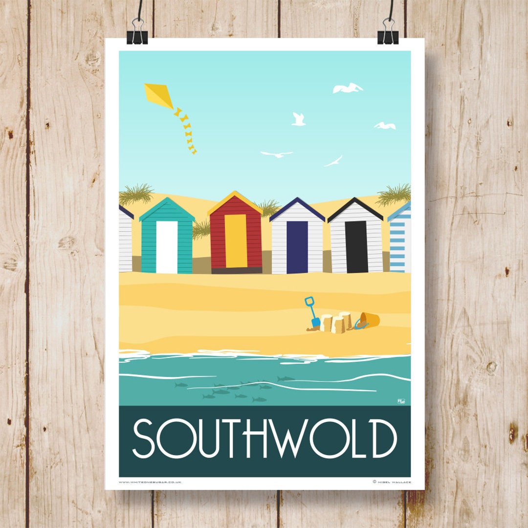 Southwold Sand Dunes Beach Huts. Art Print Travel Poster. Portrait. A4 ...